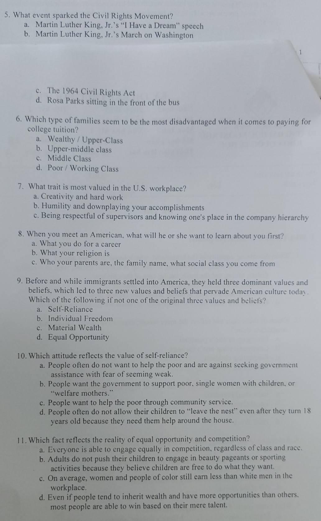 Giải quyết:What event sparked the Civil Rights Movement? a. Martin ...