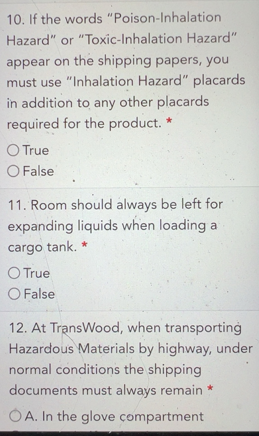 Solved: If the words “Poison-Inhalation Hazard” or “Toxic-Inhalation ...