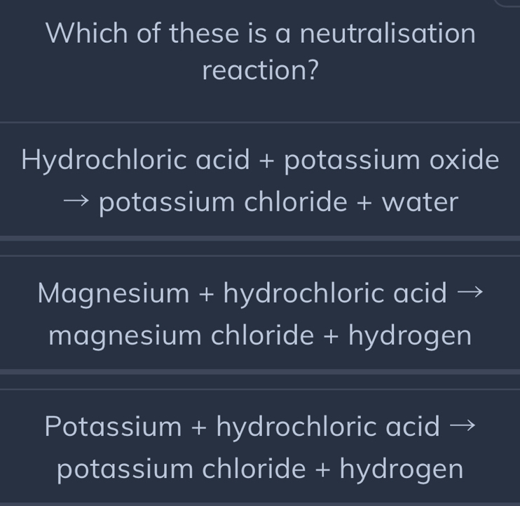 Résolu :Which of these is a neutralisation reaction? Hydrochloric acid ...