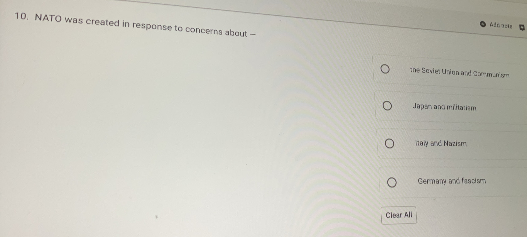 Solved: NATO was created in response to concerns about - Add note the ...