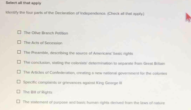 Solved: Select all that apply ldentify the four parts of the ...