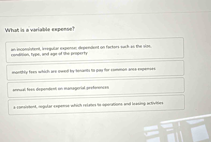 Solved: What is a variable expense? an inconsistent, irregular expense ...