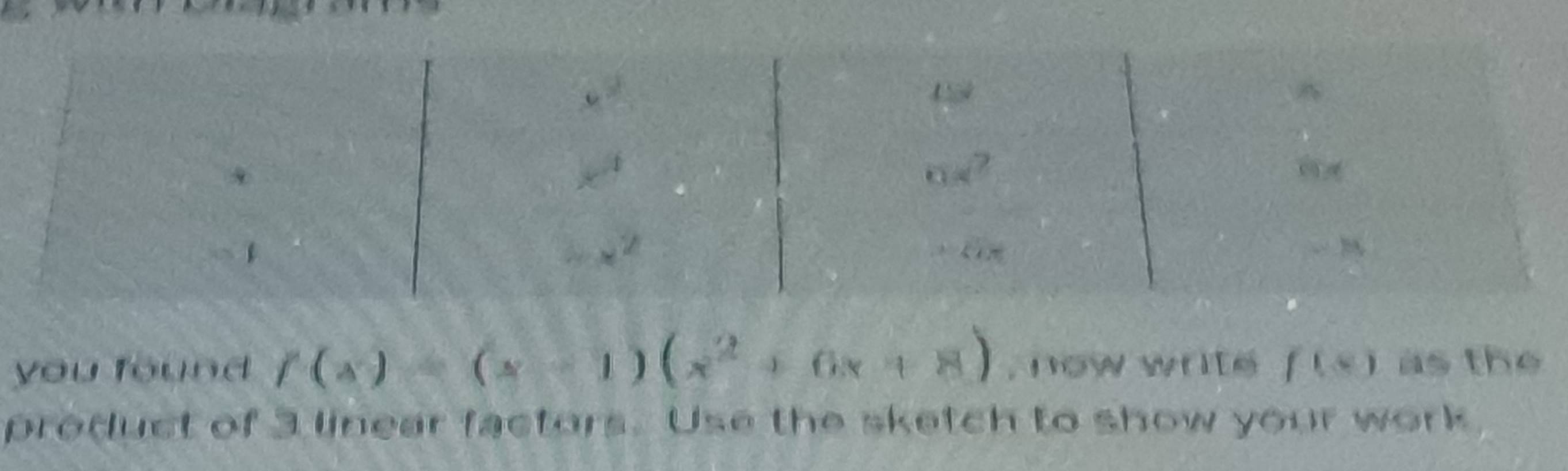 Résolu :you found f(x)=(x-1)(x^2+6x+8) , now write f(s) as the product ...
