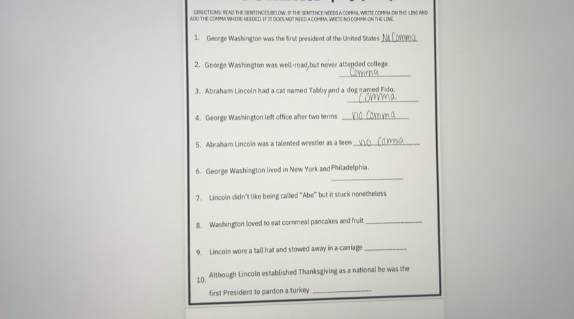 Solved: DIRECTIONS: READ THE SENTENCES BELOW. IF THE SENTENCE NEEDS A ...