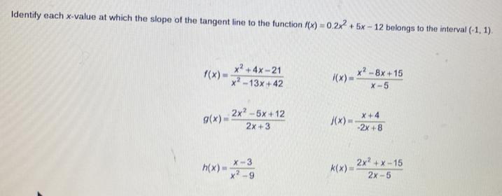 Identify each x -value at which the slope of the tangent line to the ...