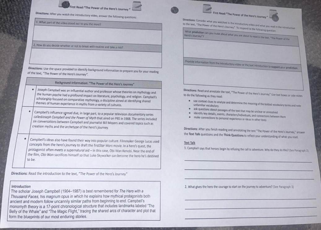 Solved: First Read:"The Power of the Hero's Journey" First Read:"The ...