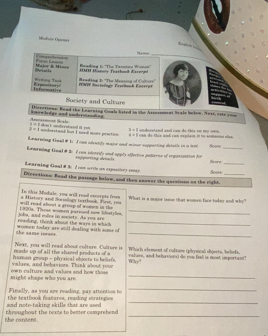 Solved: Module Opener English In Name: Comprehension _ Focus Lesson ...