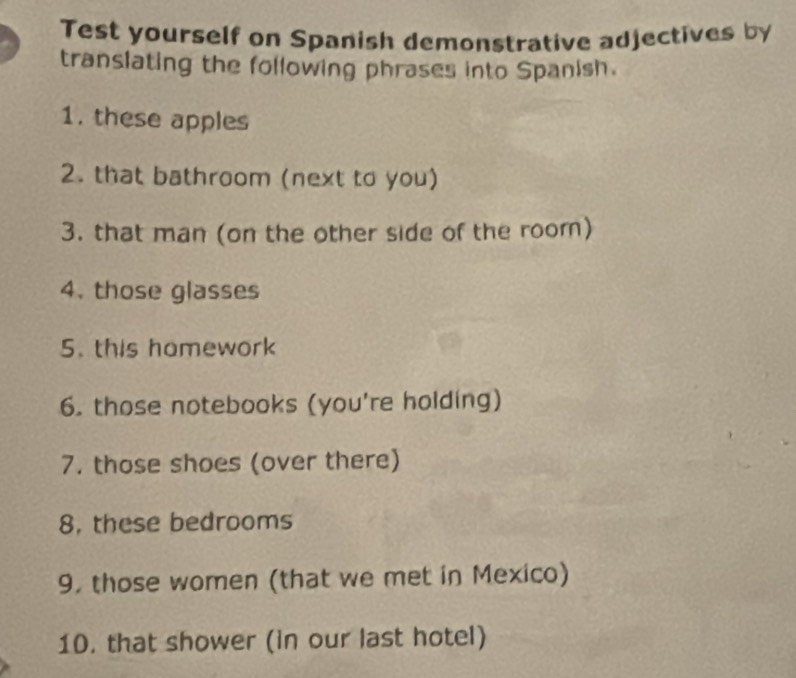 Solved: Test yourself on Spanish demonstrative adjectives by ...