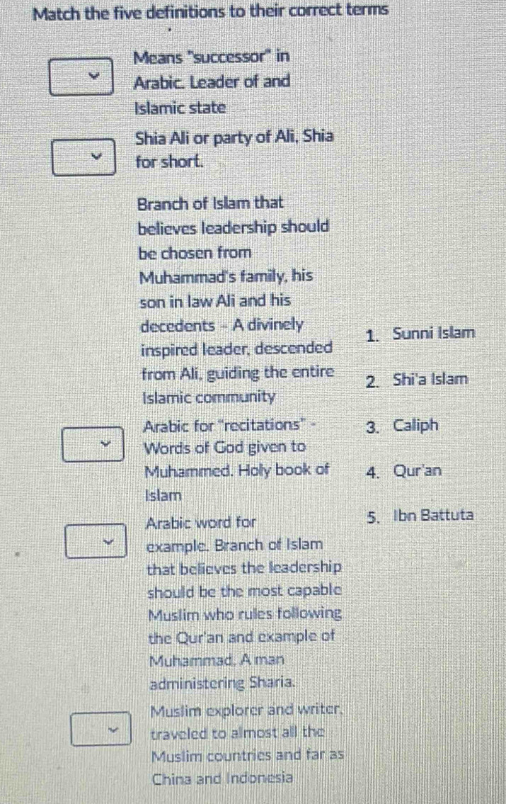 Solved: Match the five definitions to their correct terms Means ...