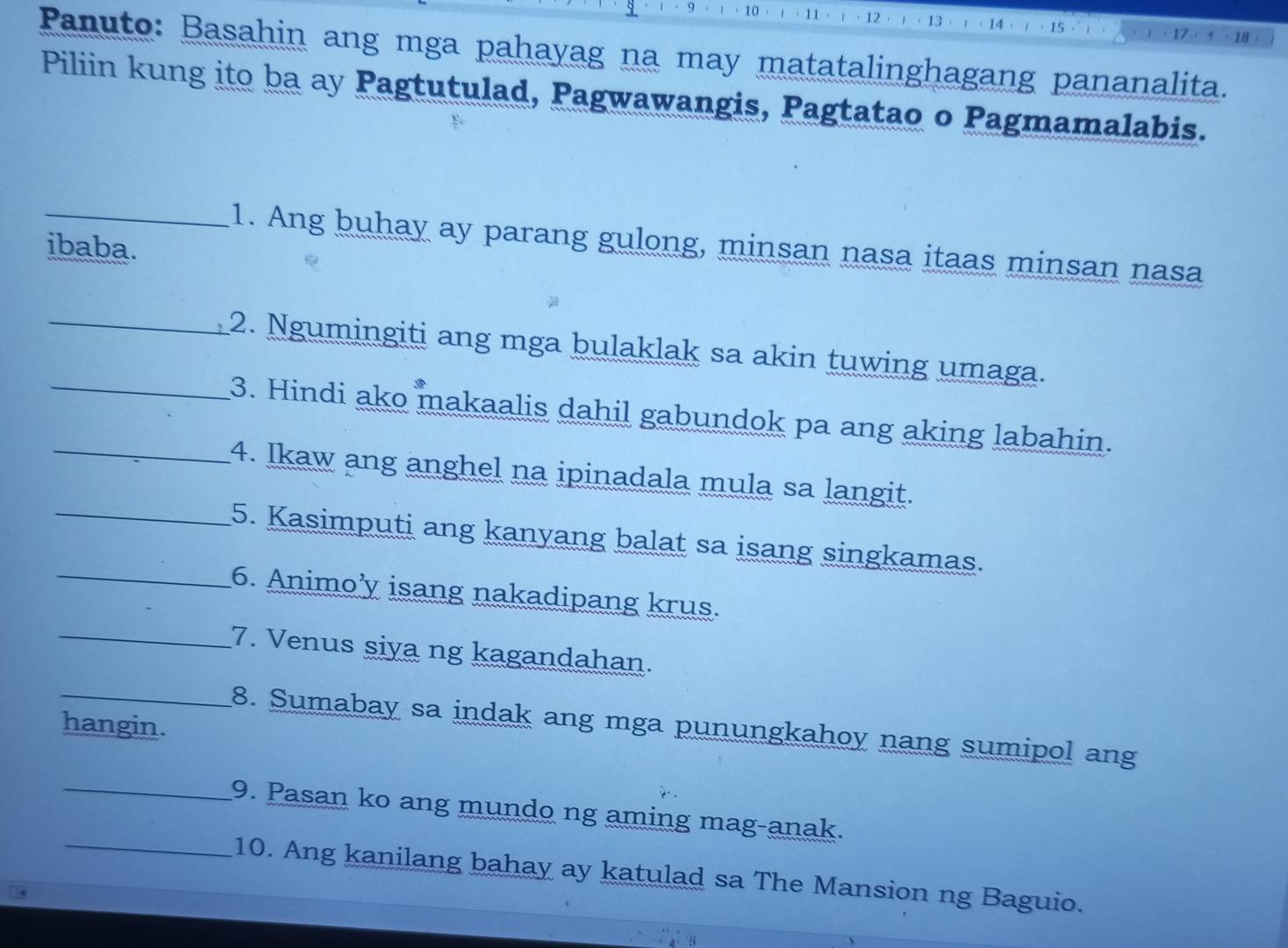 Solved: 10 11 12 13 Panuto: Basahin ang mga pahayag na may ...