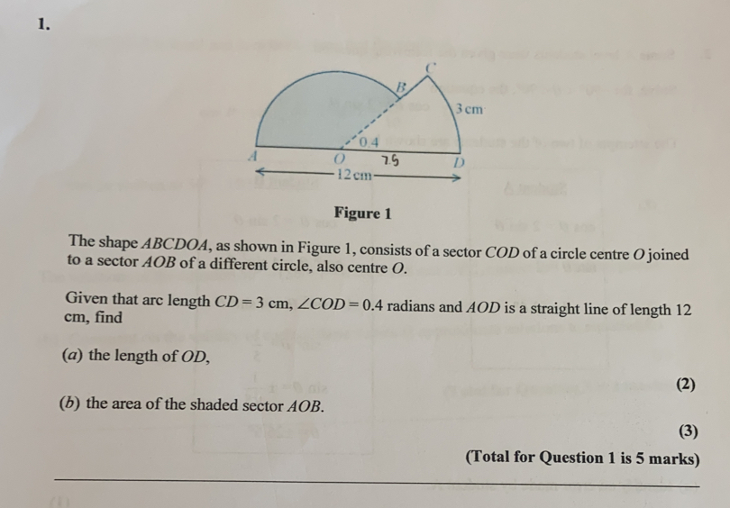 Solved: Figure 1 The shape ABCDOA, as shown in Figure 1, consists of a ...