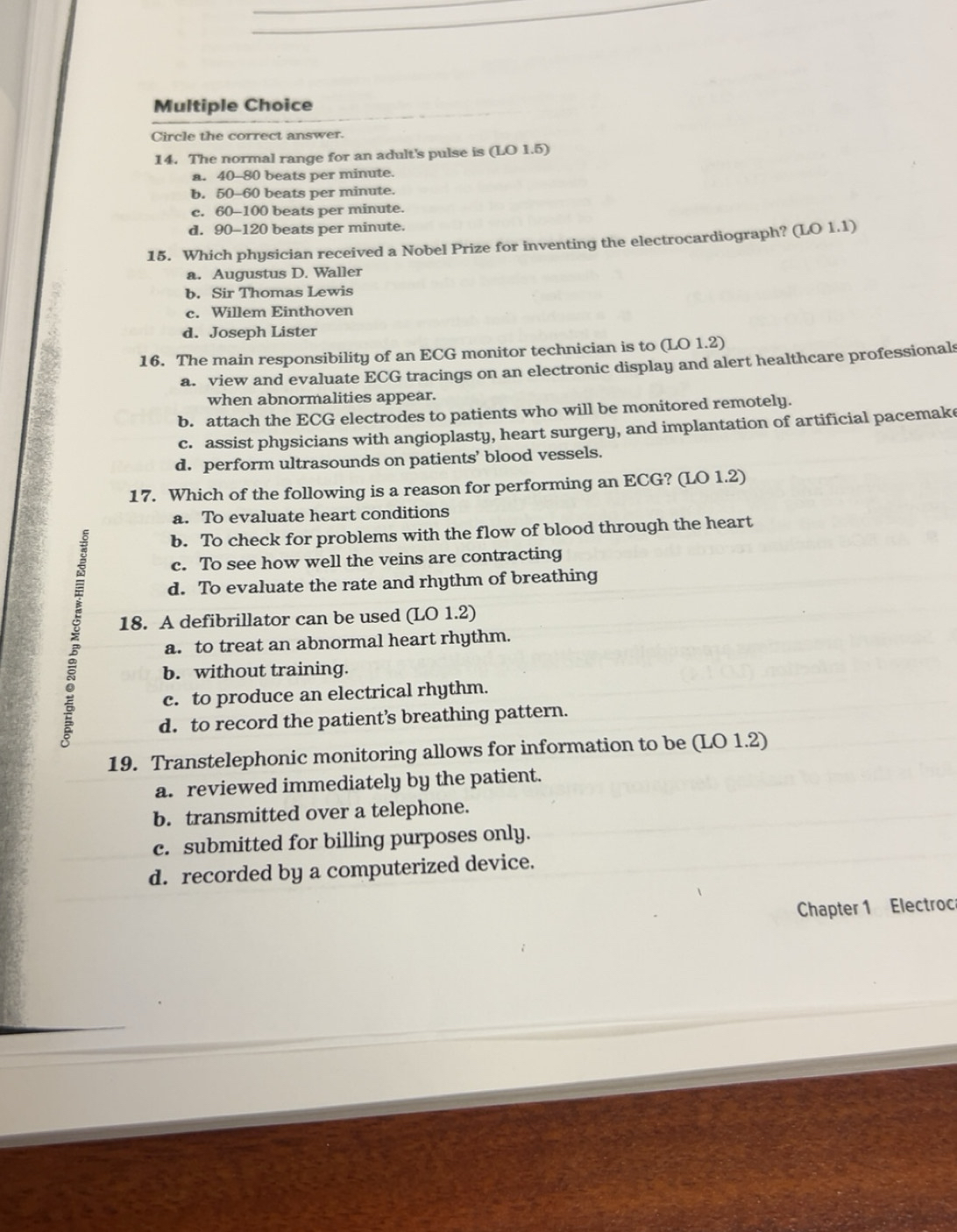 Solved: Circle the correct answer. 14. The normal range for an adult's ...