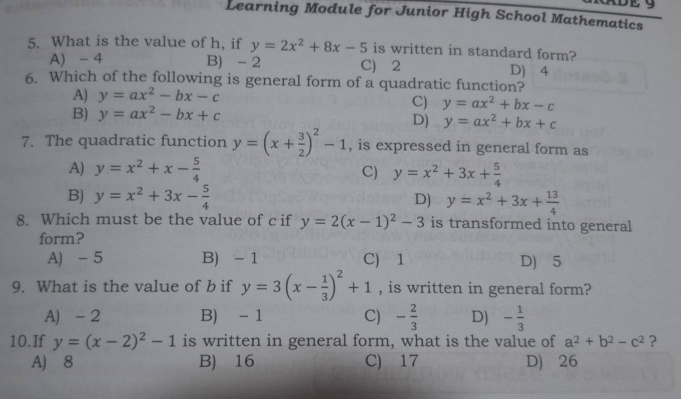 Solved: Learning Module for Junior High School Mathematics 5. What is ...