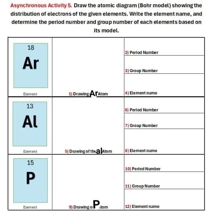 Solved: Asynchronous Activity 5. Draw the atomic diagram (Bohr model ...