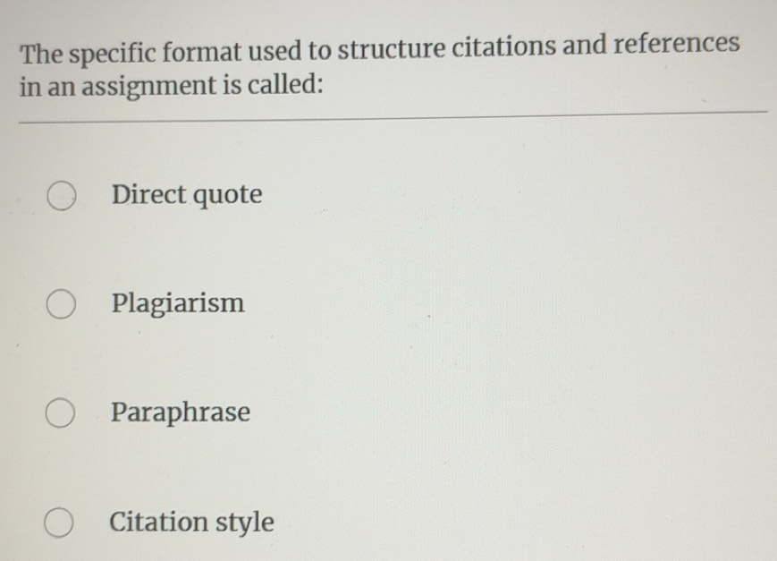 Solved: The specific format used to structure citations and references ...