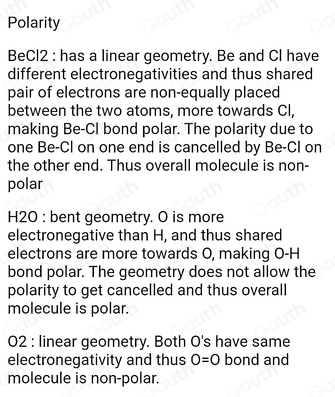 Solved: For each molecule, specify the polarity of the bonds and the ...