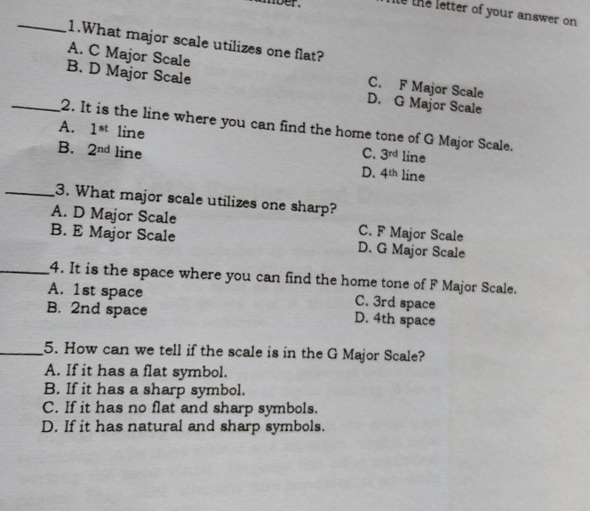 Solved: mber. le the letter of your answer on _1.What major scale ...