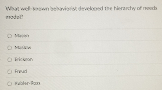 Solved: What well-known behaviorist developed the hierarchy of needs ...