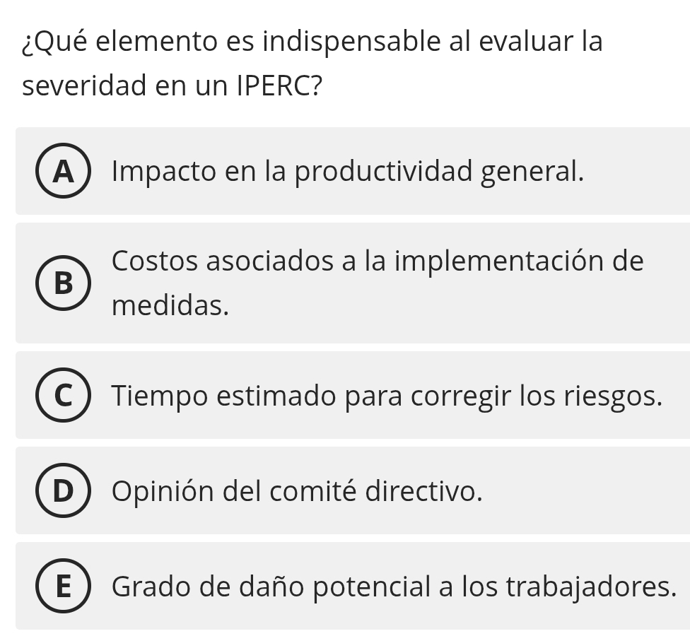 Resuelto:¿Qué elemento es indispensable al evaluar la severidad en un ...