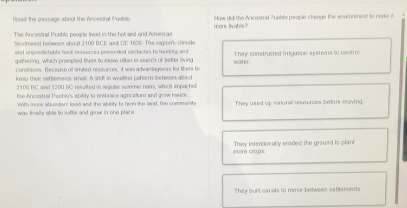 Solved: Read the passage about the Ancestral Pueblo How did the ...