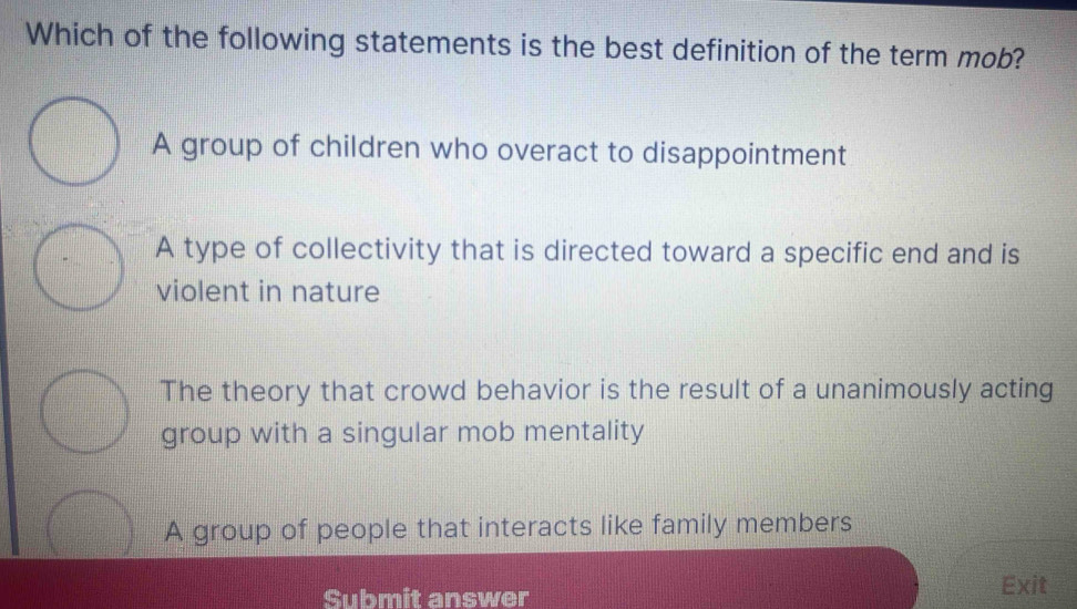 Solved: Which of the following statements is the best definition of the ...
