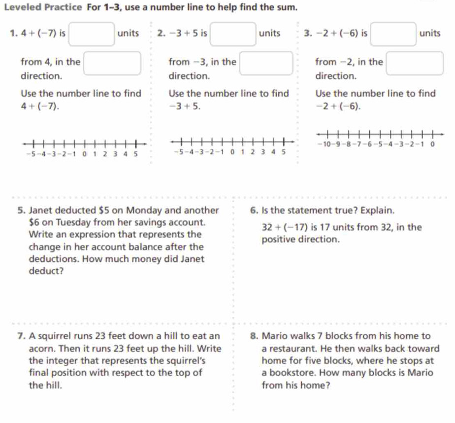 Solved: Leveled Practice For 1-3, use a number line to help find the ...