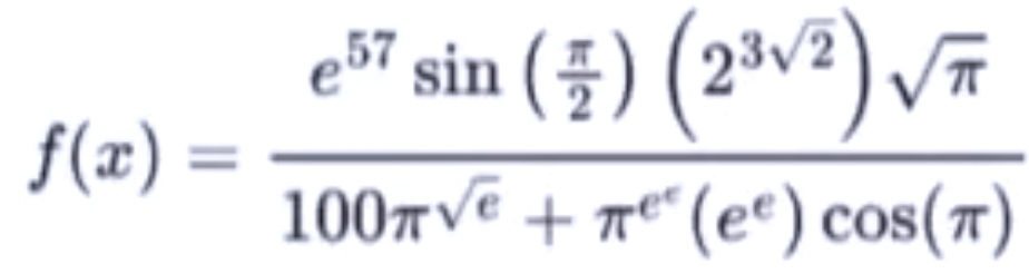 Resolvido:f(x)=frac e^(57)sin ( π /2 )(2^(3sqrt(2)))sqrt(π )100π sqrt(e ...