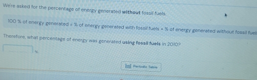 Solved: We're asked for the percentage of energy generated without ...