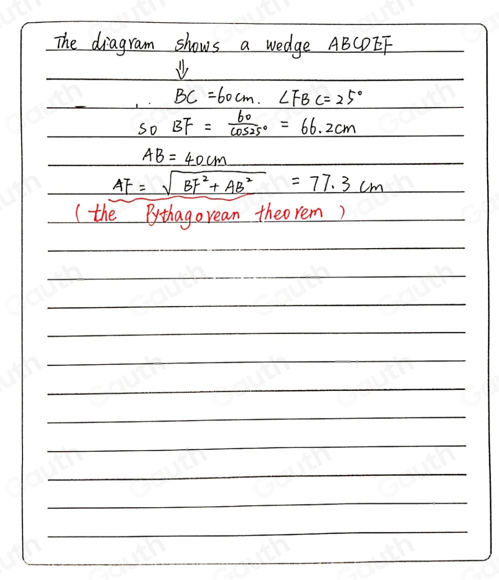 Solved: The diagram shows a wedge ABCDEF. The base of the wedge is a ...