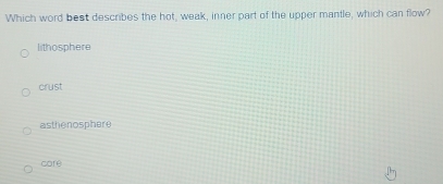 Solved: Which word best describes the hot, weak, inner part of the ...