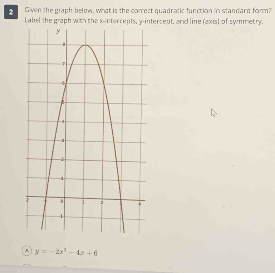 Solved: Given the graph below, what is the correct quadratic function ...