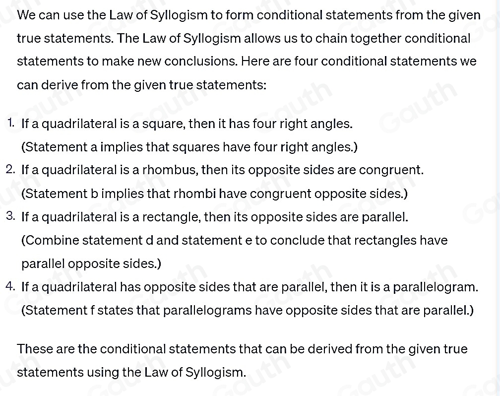 Solved: Use the Law of Syllogism to write four conditional statements that can be formed from ...