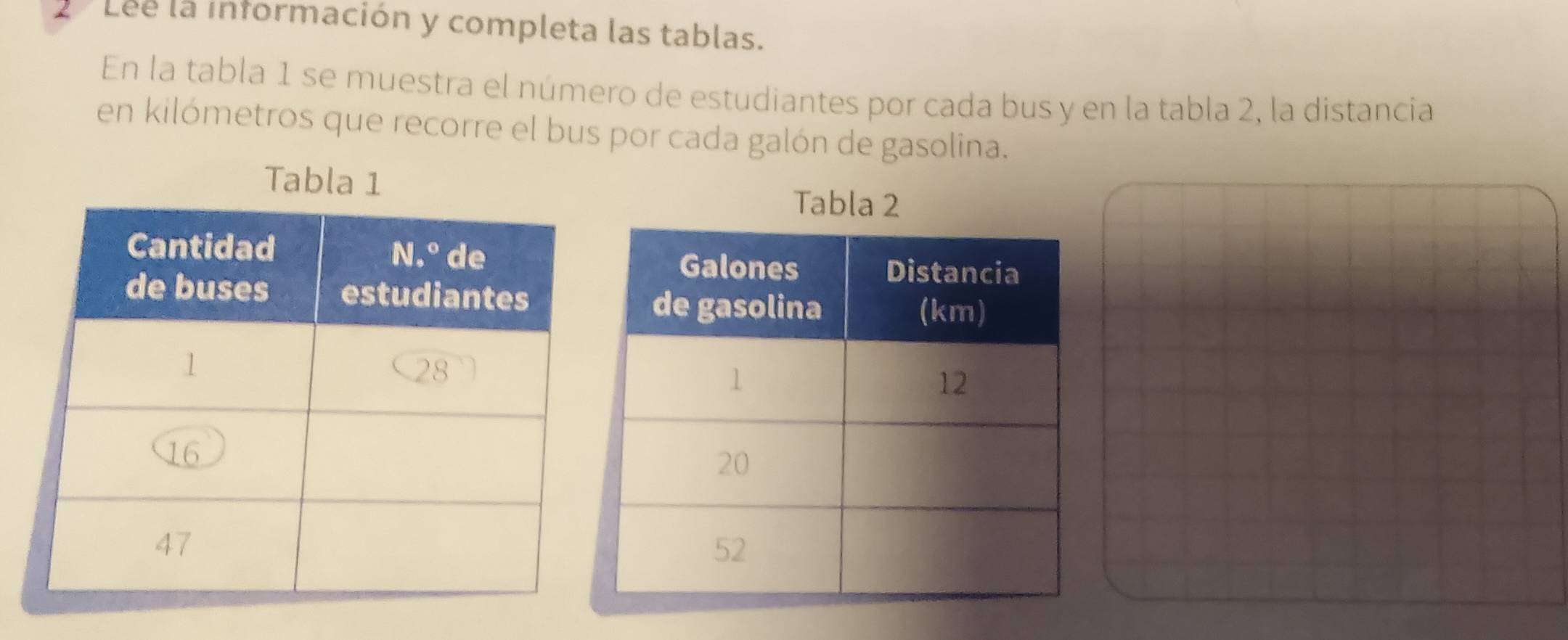 Resuelto:Lee la información y completa las tablas. En la tabla 1 se ...