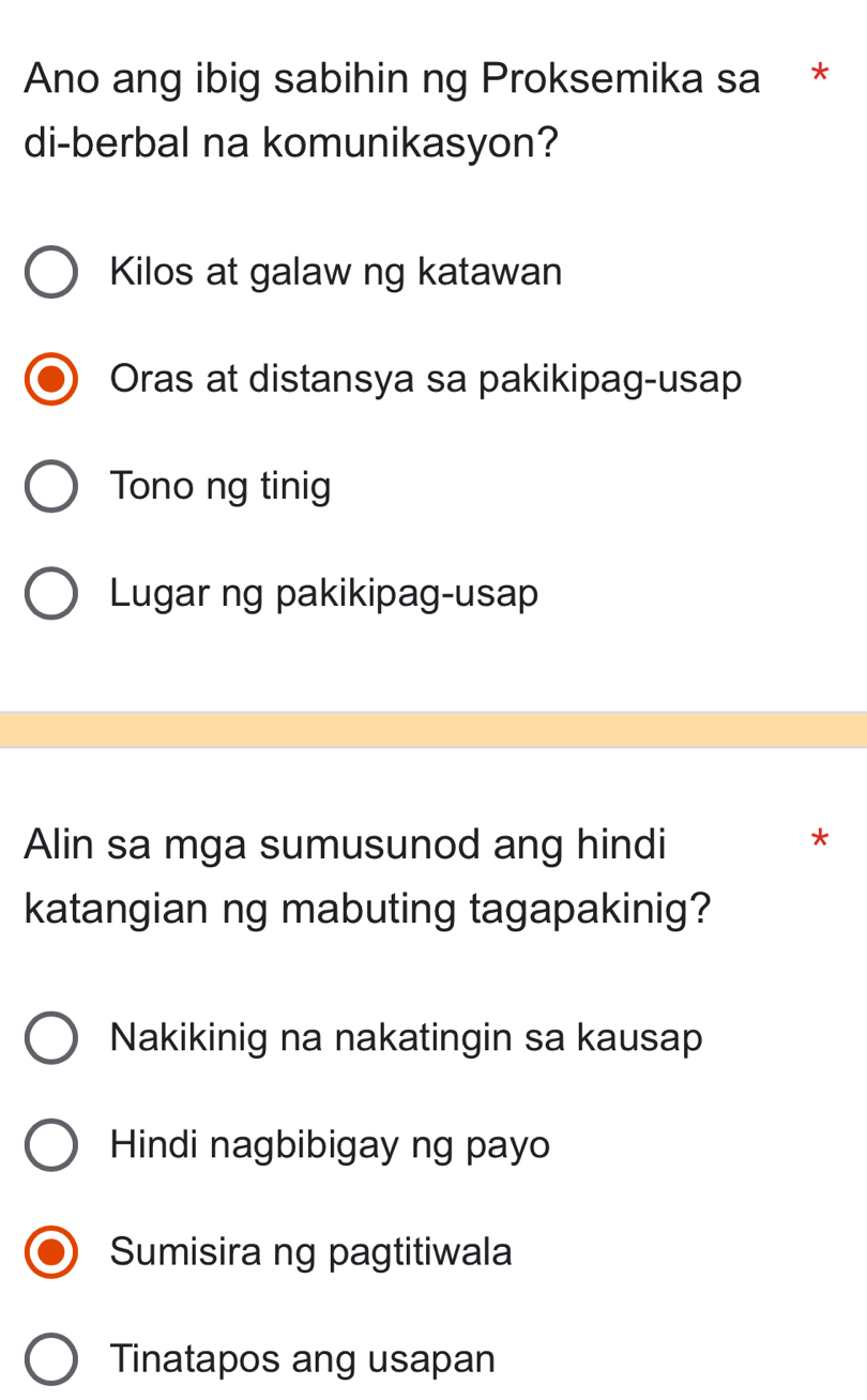 Solved: Ano ang ibig sabihin ng Proksemika sa * di-berbal na ...