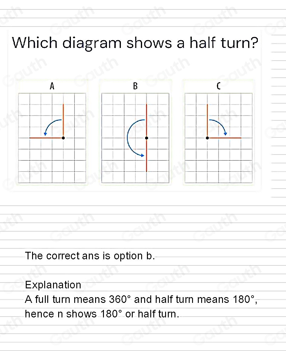 Solved: Which diagram shows a half turn? [Math]