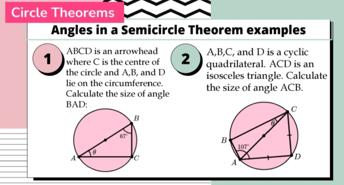 Solved: Circle Theorems Angles in a Semicircle Theorem examples ABCD is ...