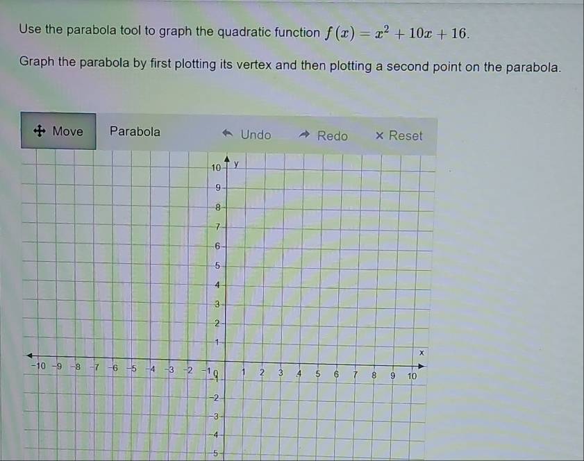 Solved: Use the parabola tool to graph the quadratic function f(x)=x^2 ...