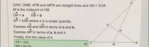 Solved: OAN, OMB, APB and MPN are straight lines and N M is the ...