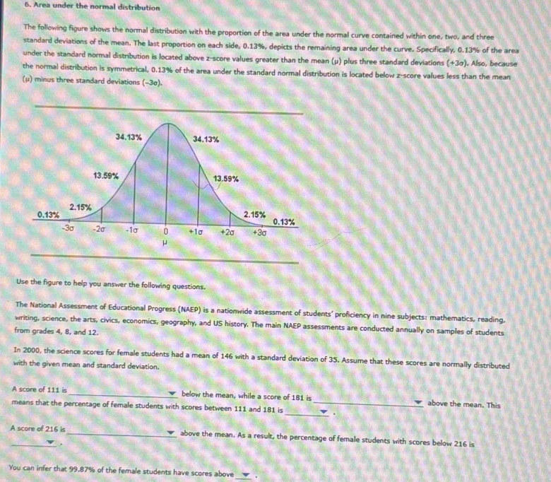 Solved: Area under the normal distribution The following figure shows ...