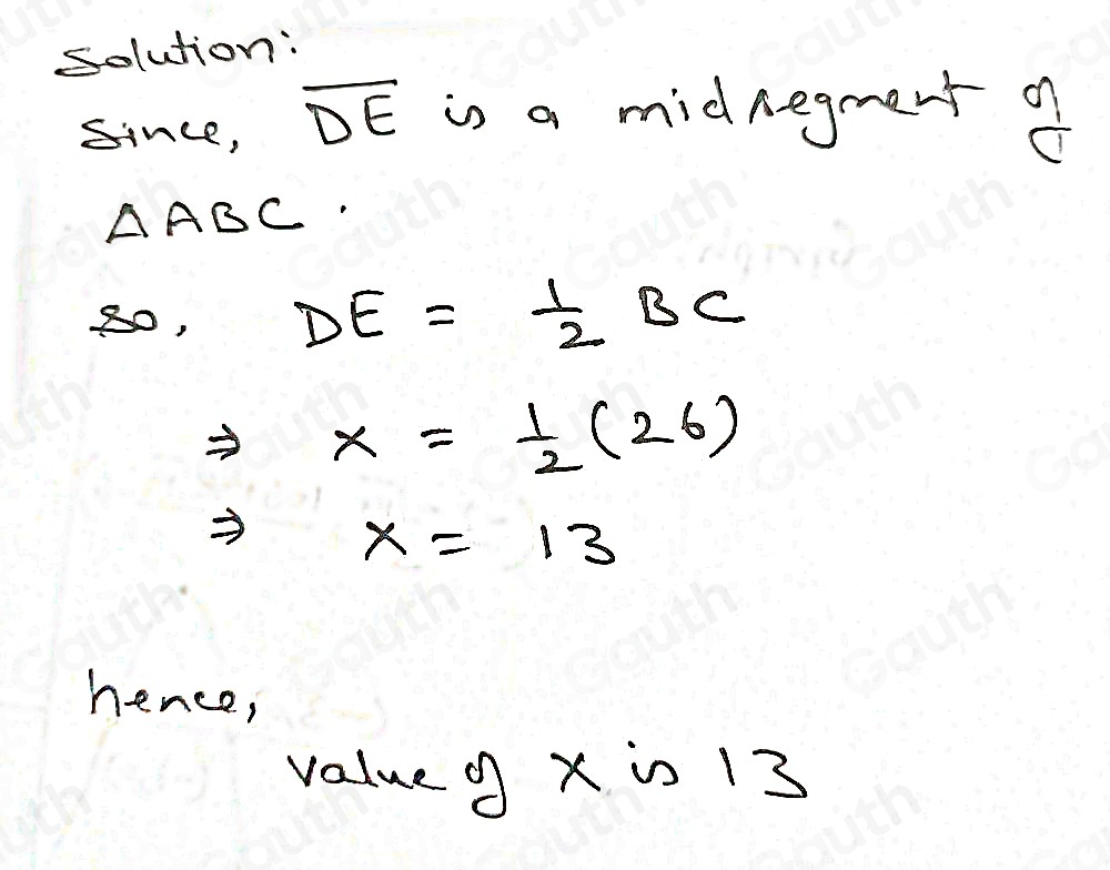 Solved: In Exercises 7-10, overline DE is a midsegment of ABC. . Find ...