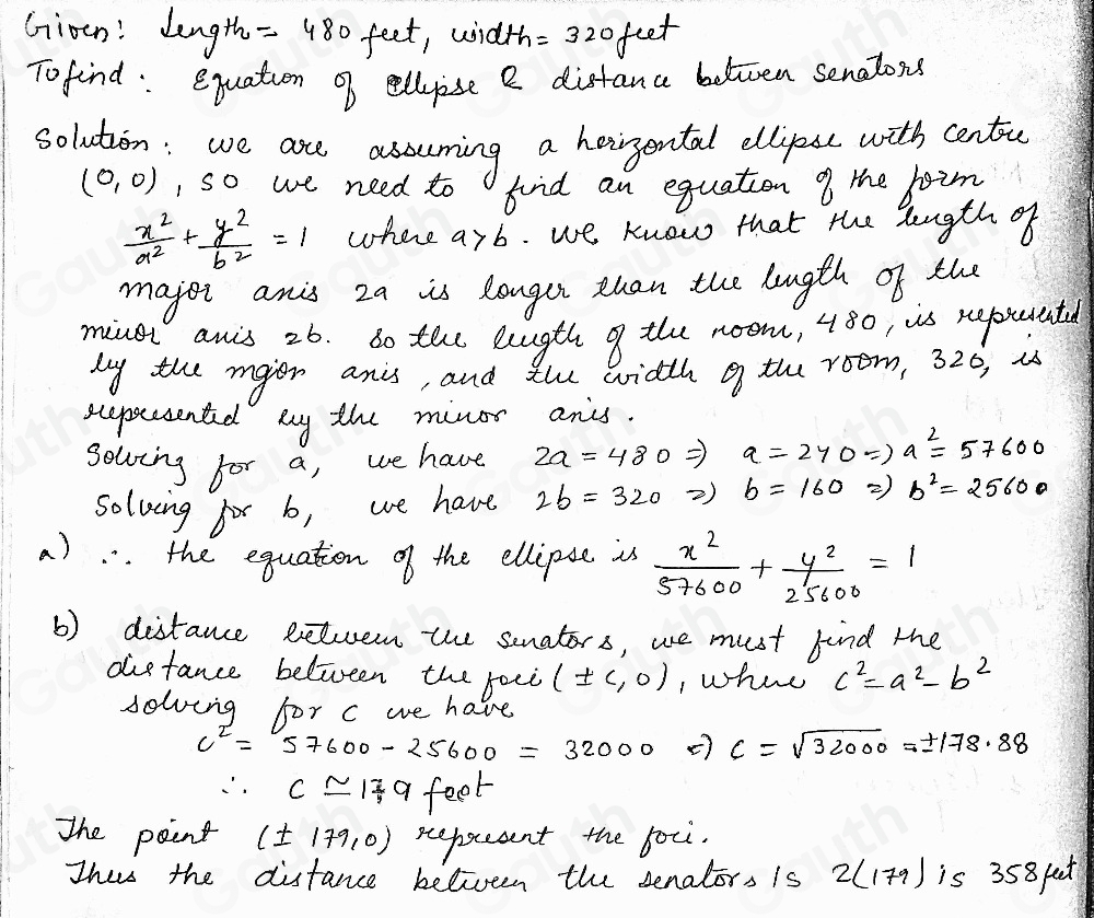 Solved: Suppose a whispering chamber is 480 feet long and 320 feet wide ...