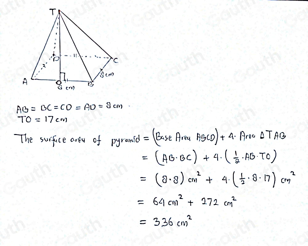 Solved: The triangular faces of the square-based pyramid below are all ...