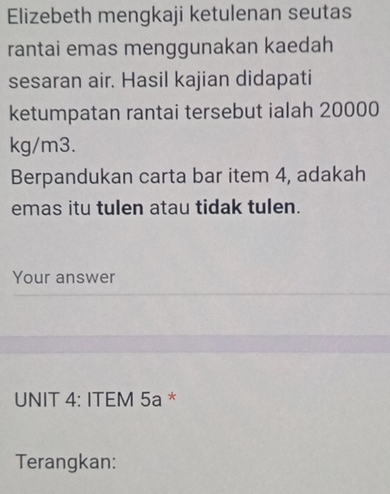 Selesai:Elizebeth mengkaji ketulenan seutas rantai emas menggunakan ...