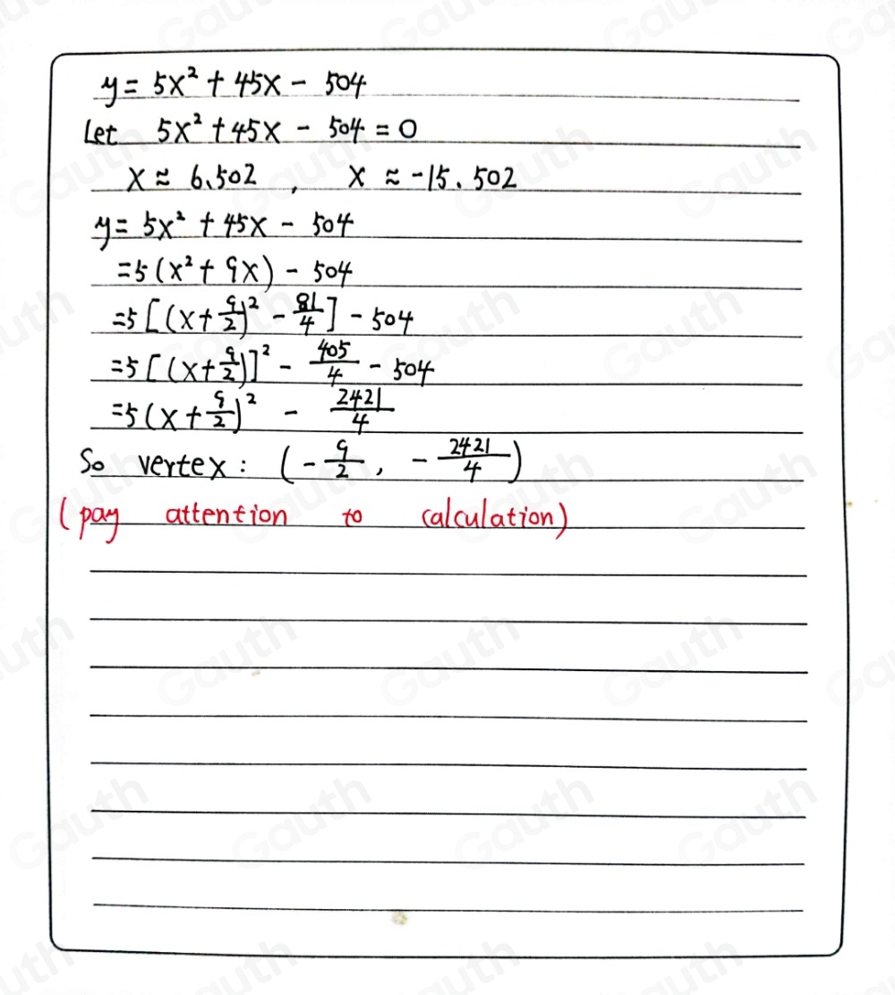Solved: Find the roots and the vertex of the quadratic on a calculator ...