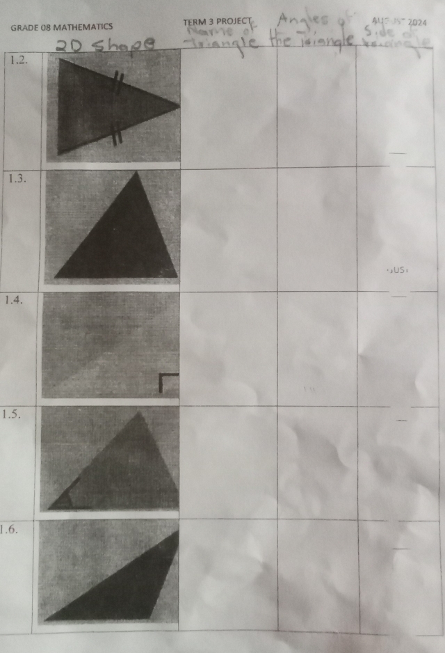 Solved: GRADE 08 MATHEMATICS TERM 3 PROJECT 1.2. 1.3. s 1.4. 1.5. 1.6 ...