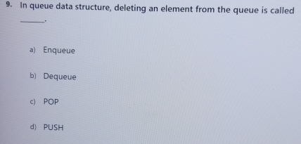 Solved: In queue data structure, deleting an element from the queue is ...