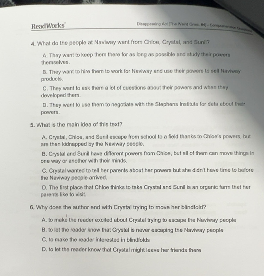 Solved: ReadWorks' Disappearing Act [The Weird Ones, #4] - Compretenaks ...