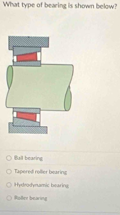 Solved: What type of bearing is shown below? Ball bearing Tapered ...