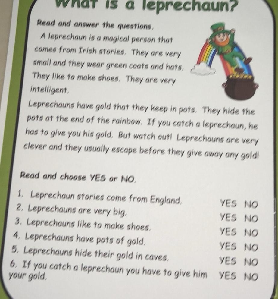 Risolto:What is a leprechaun? Read and answer the questions. A ...