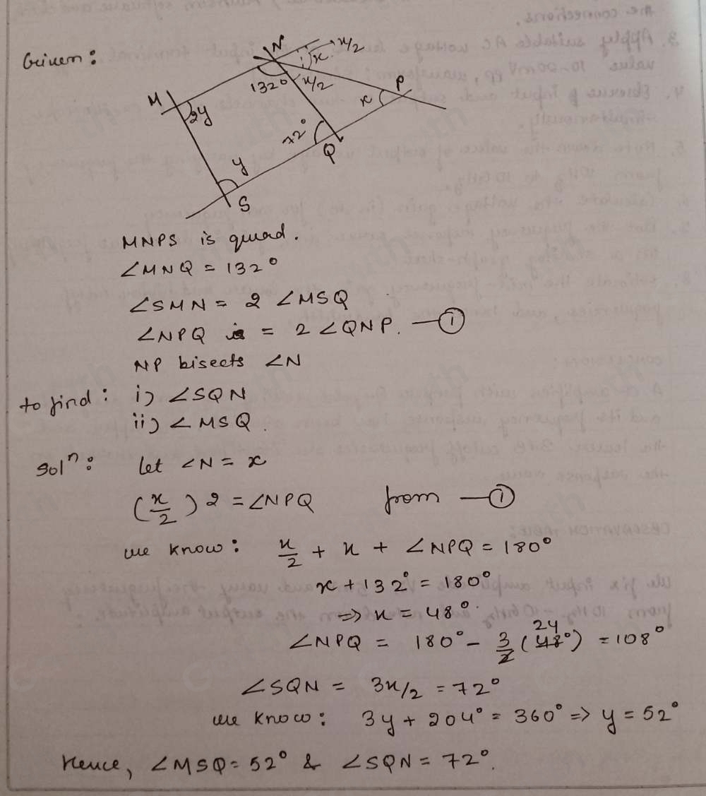 Solved: In the diagram, MNPS is a quadrilateral. A line is drawn ...